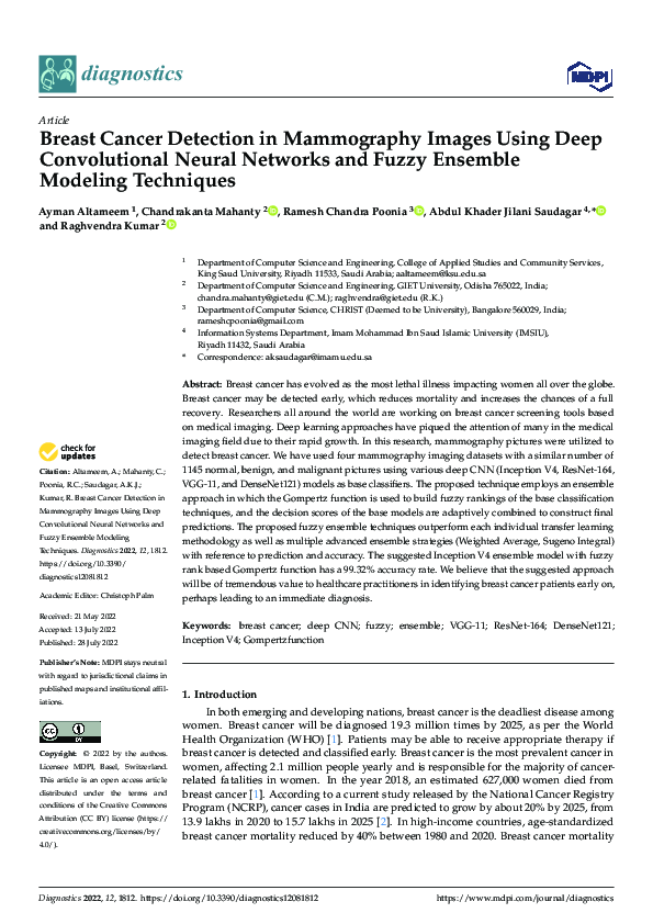 Pdf Breast Cancer Detection In Mammography Images Using Deep