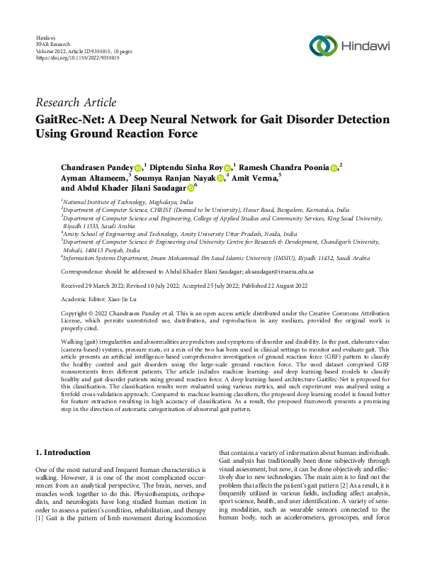 Pdf Gaitrec Net A Deep Neural Network For Gait Disorder Detection