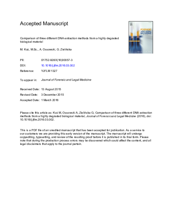 Pdf Comparison Of Three Different Dna Extraction Methods From A