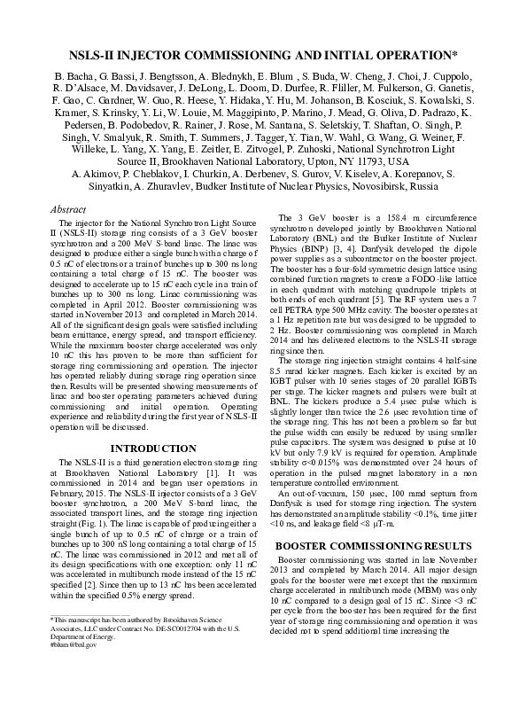 (PDF) NSLS-II injector commissioning and initial operation