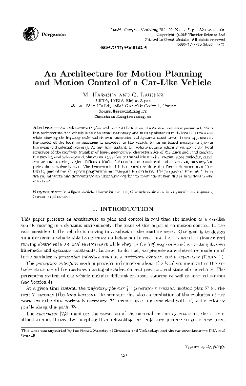 (PDF) An architecture for motion planning and motion control of a car ...