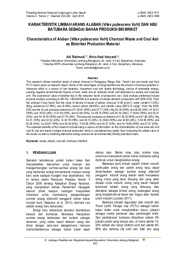 (PDF) Karakteristik limbah arang alaban (Vitex pubescens Vahl) dan abu ...