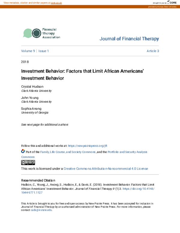 (PDF) Investment Behavior: Factors that Limit African Americans ...