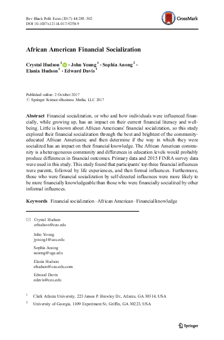 (PDF) African American Financial Socialization