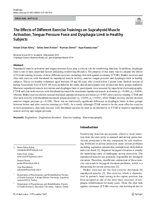 (PDF) The Effects of Different Exercise Trainings on Suprahyoid Muscle ...