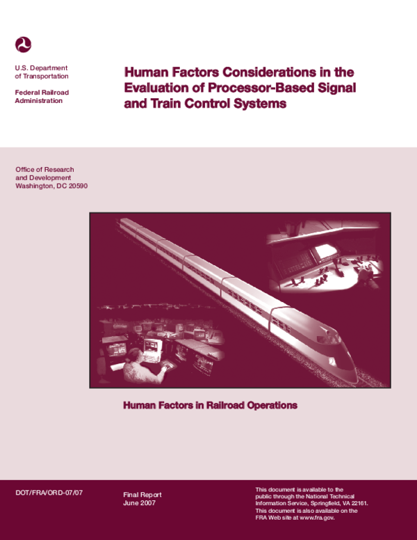 Pdf Human Factors Considerations In The Evaluation Of Processor Based Signal And Train Control 