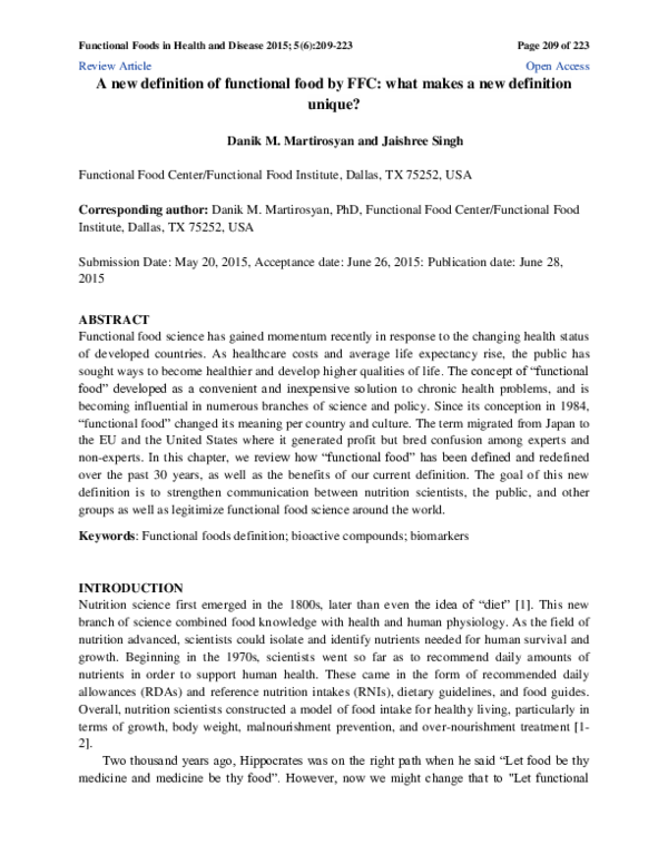 (PDF) A new definition of functional food by FFC: what makes a new ...