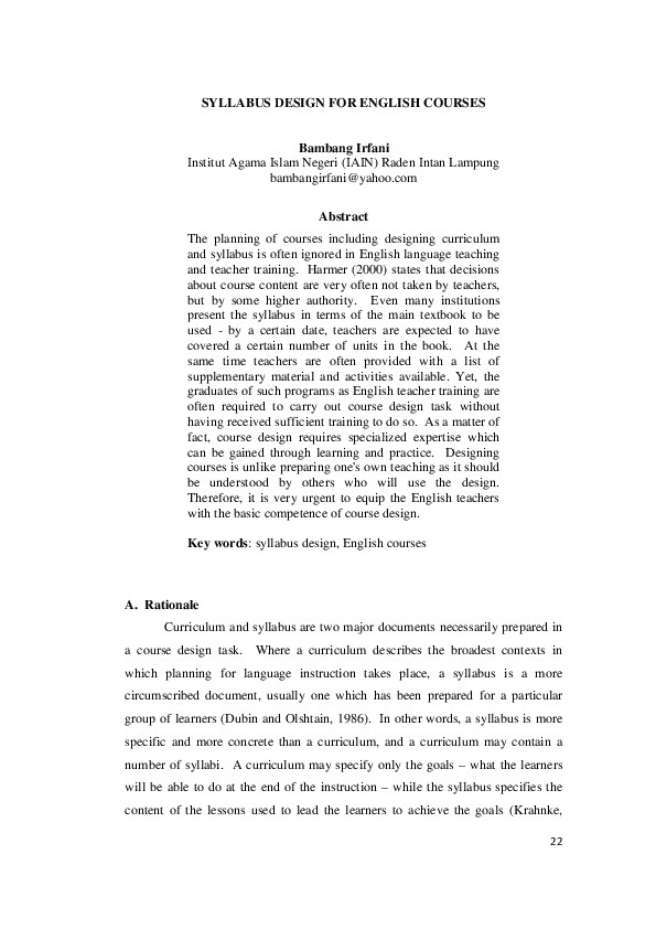 (PDF) Syllabus Design for English Courses | Bambang Irfani, S.Pd, M.Pd ...