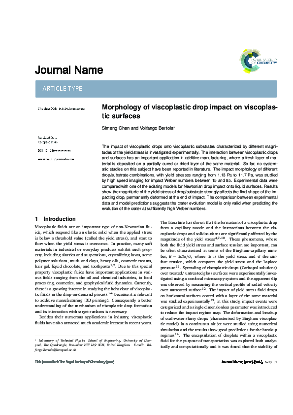 (PDF) Morphology of viscoplastic drop impact on viscoplastic surfaces