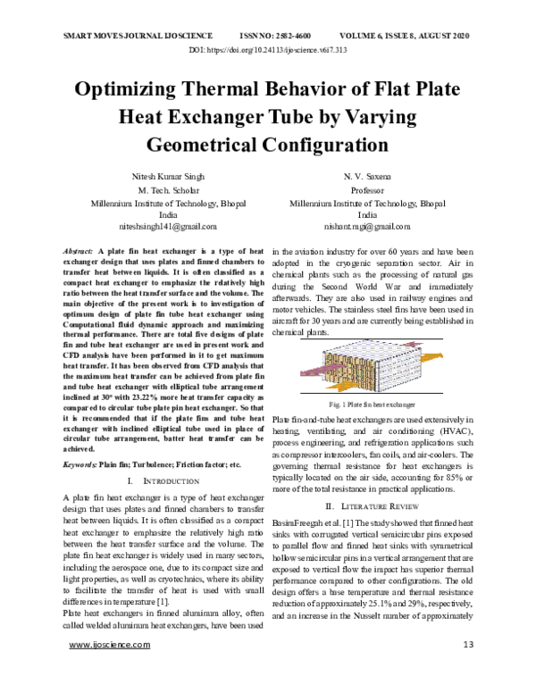(PDF) Optimizing Thermal Behavior of Flat Plate Heat Exchanger Tube by Varying Geometrical ...