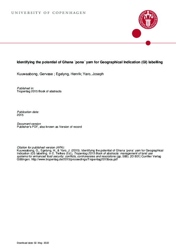 (PDF) Identifying the Potential of Ghana ‘ pona ’ Yam for Geographical ...
