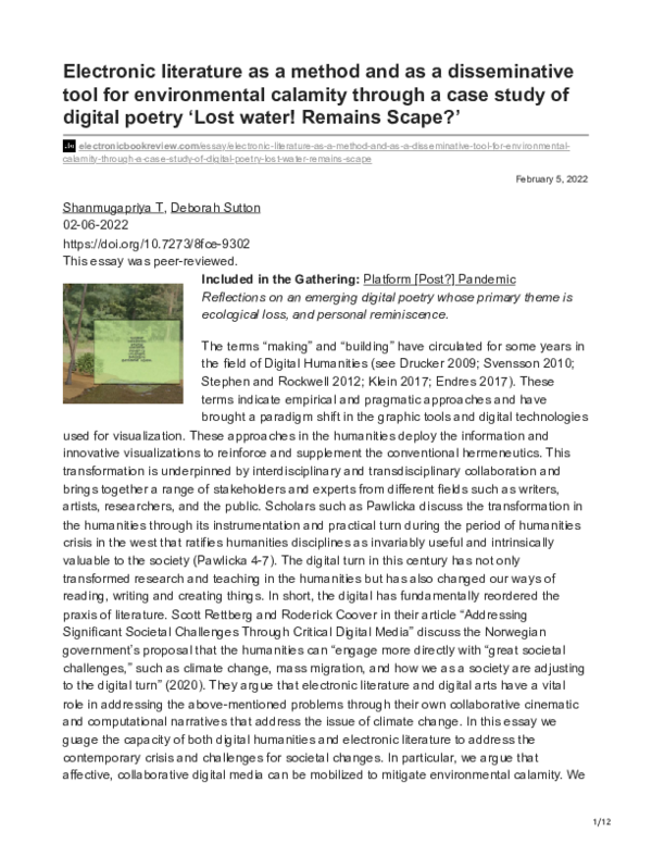 (PDF) Electronic literature as a method and as a disseminative tool for ...