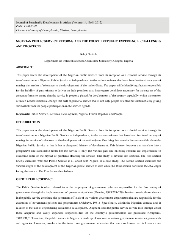 (PDF) Nigerian Public Service Reforms and the Fourth Republic ...