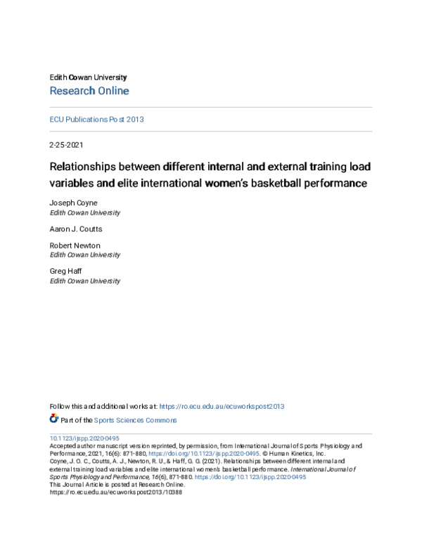 Pdf Relationships Between Different Internal And External Training Load Variables And Elite