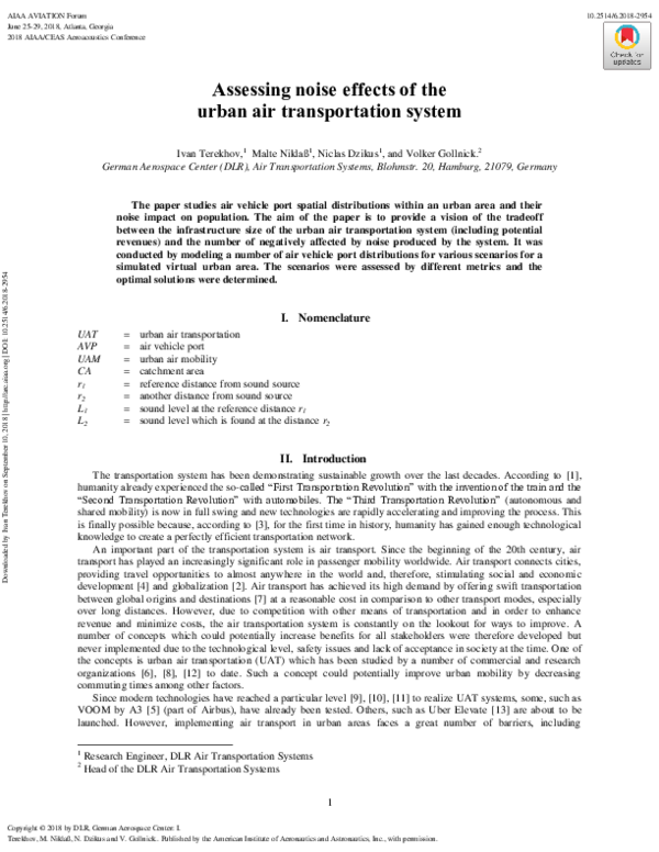 (PDF) Assessing noise effects of the urban air transportation system