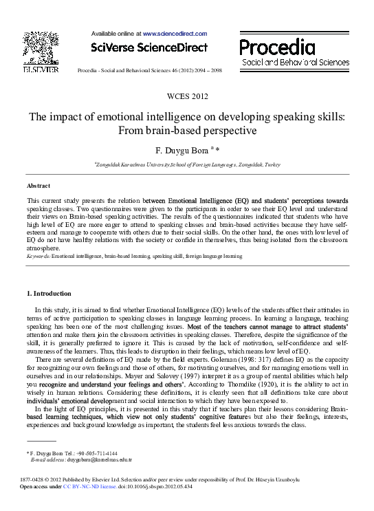 (PDF) The Impact of Emotional Intelligence on Developing Speaking ...