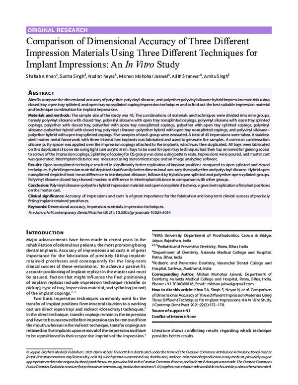 (PDF) Comparison of Dimensional Accuracy of Three Different Impression ...