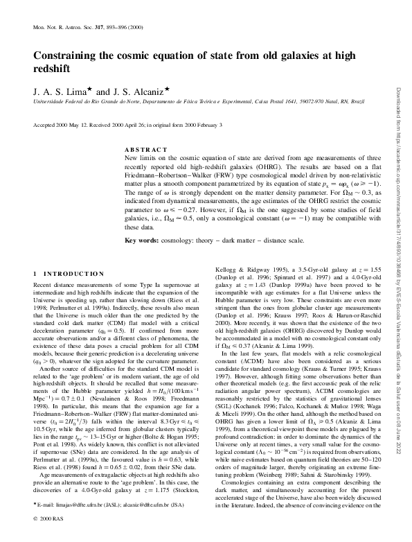 (PDF) Constraining the cosmic equation of state from old galaxies at ...