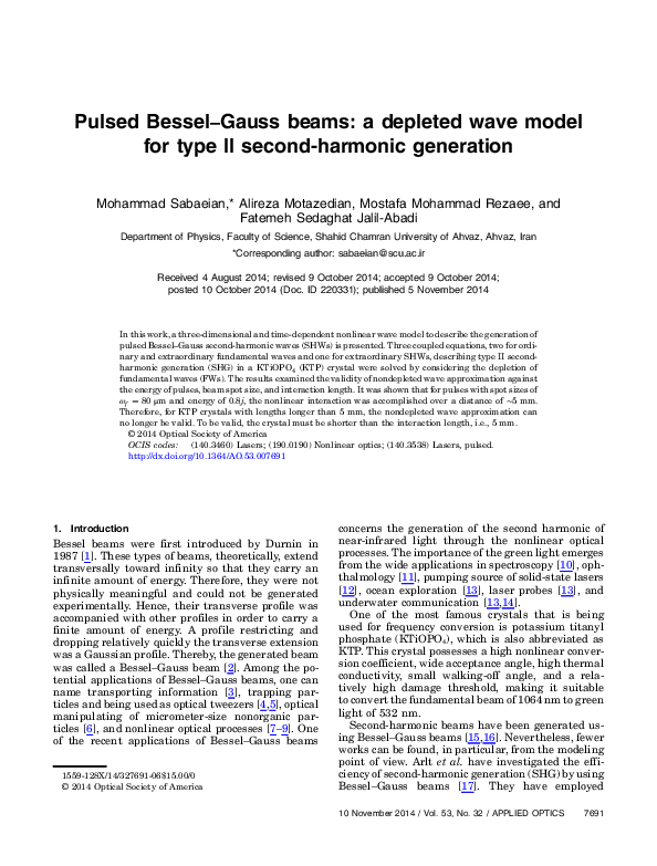 (PDF) Pulsed Bessel–Gauss beams: a depleted wave model for type II ...