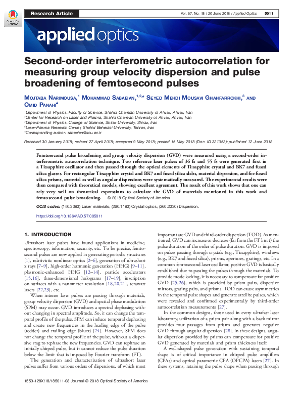 (PDF) Second-order interferometric autocorrelation for measuring group velocity dispersion and ...