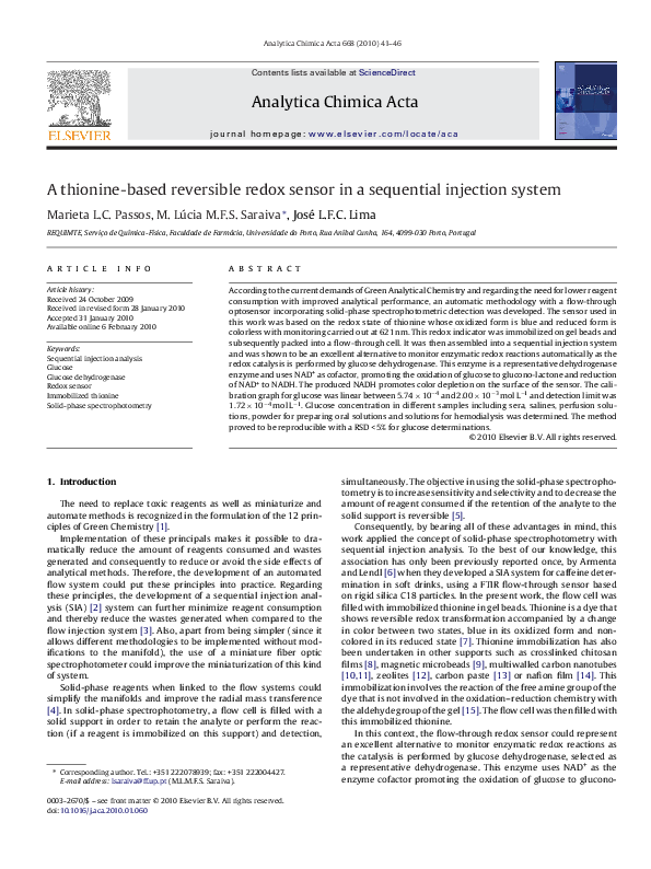 (PDF) A thionine-based reversible redox sensor in a sequential ...
