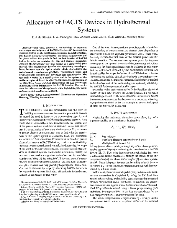 (PDF) Allocation of FACTS devices in hydrothermal systems