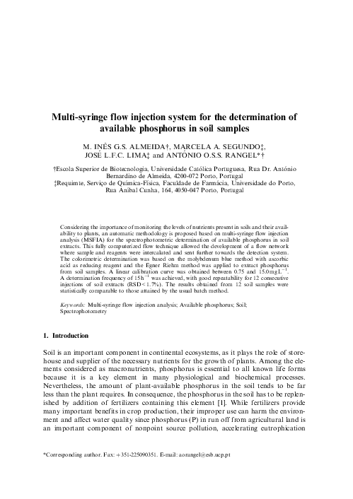 (PDF) Multi-syringe flow injection system for the determination of available phosphorus in soil ...