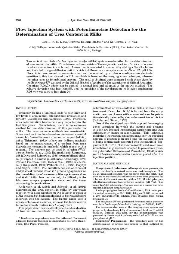Pdf Flow Injection System With Potentiometric Detection For The Determination Of Urea Content