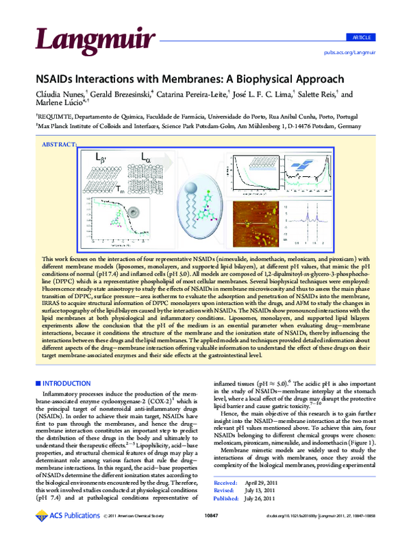(PDF) NSAIDs Interactions with Membranes: A Biophysical Approach