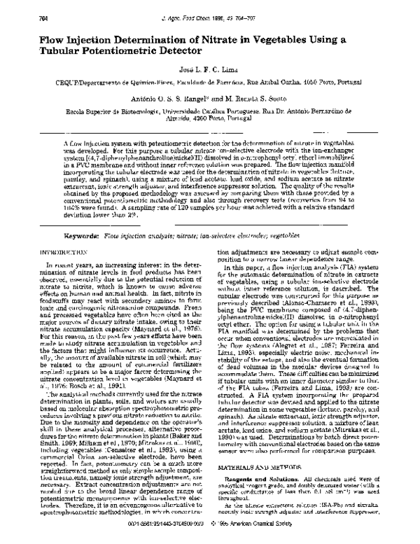 Pdf Flow Injection Determination Of Nitrate In Vegetables Using A Tubular Potentiometric Detector