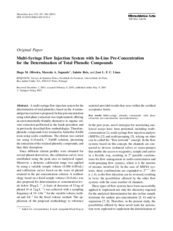 (PDF) Multi-Syringe Flow Injection System with In-Line Pre-Concentration for the Determination ...