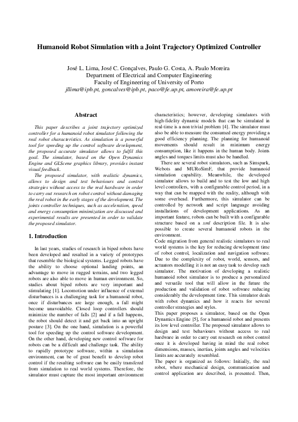(PDF) Humanoid robot simulation with a joint trajectory optimized controller