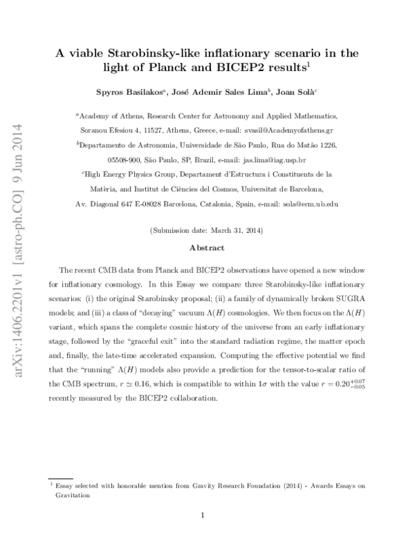 (PDF) A viable Starobinsky-like inflationary scenario in the light of Planck and BICEP2 results