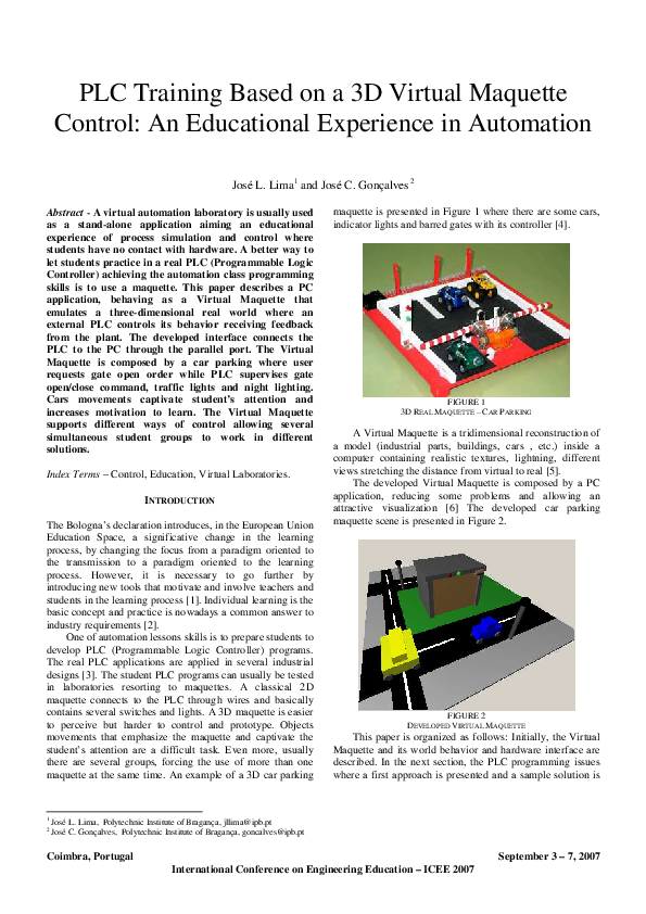 (PDF) PLC training based on a 3D virtual maquette control: an ...
