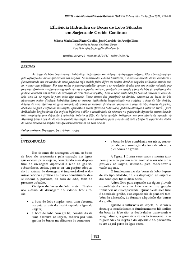 (PDF) Eficiência Hidráulica de Bocas de Lobo Situadas em Sarjetas de ...
