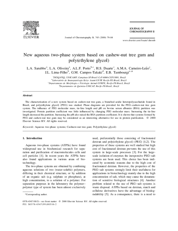 (PDF) New aqueous two-phase system based on cashew-nut tree gum and poly(ethylene glycol)