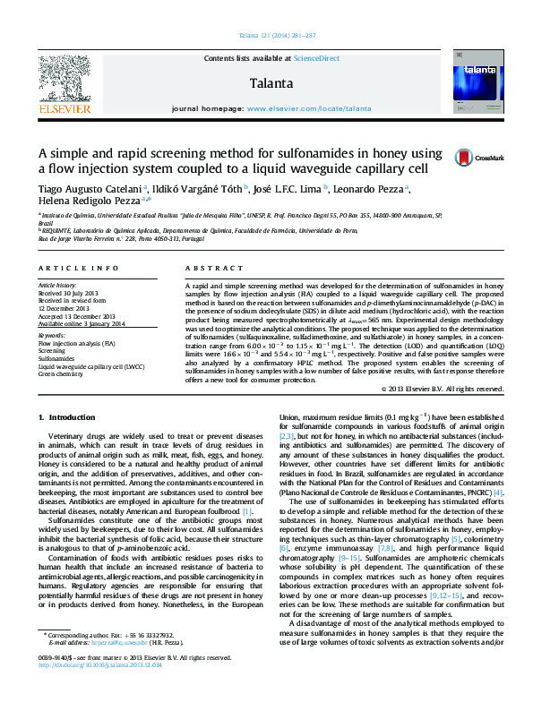 (PDF) A simple and rapid screening method for sulfonamides in honey ...