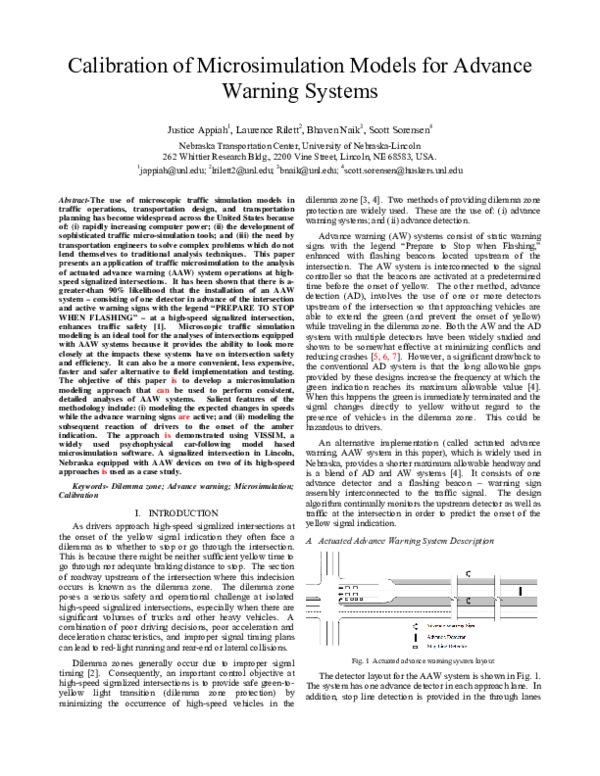 Pdf Calibration Of Microsimulation Models For Advance Warning Systems