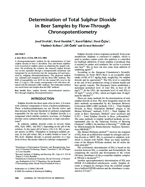 (PDF) Determination of Total Sulphur Dioxide in Beer Samples by Flow ...