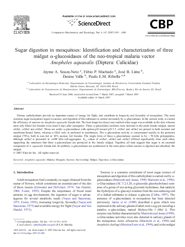 (PDF) Sugar digestion in mosquitoes: Identification and ...