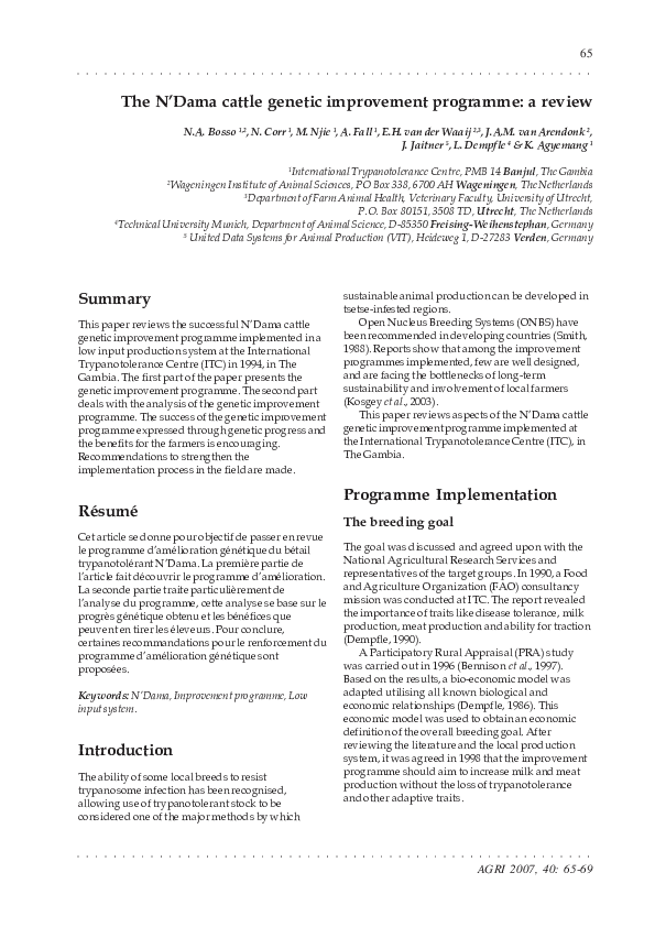 (PDF) The N'Dama cattle genetic improvement programme: a review