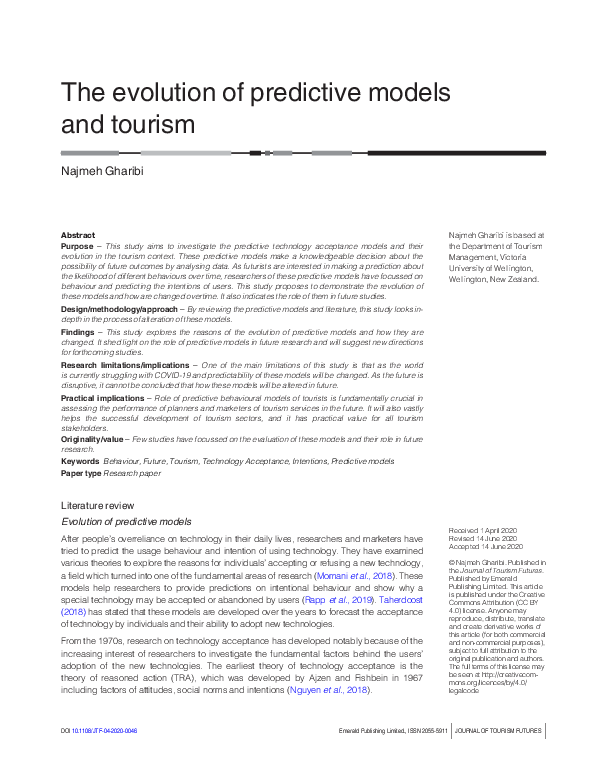 (PDF) The evolution of predictive models and tourism