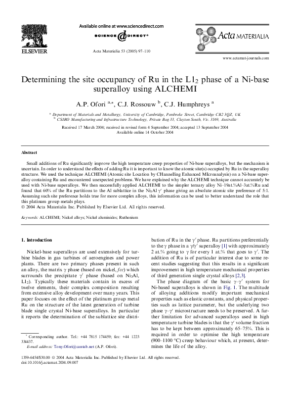(PDF) Determining the site occupancy of Ru in the L12 phase of a Ni ...