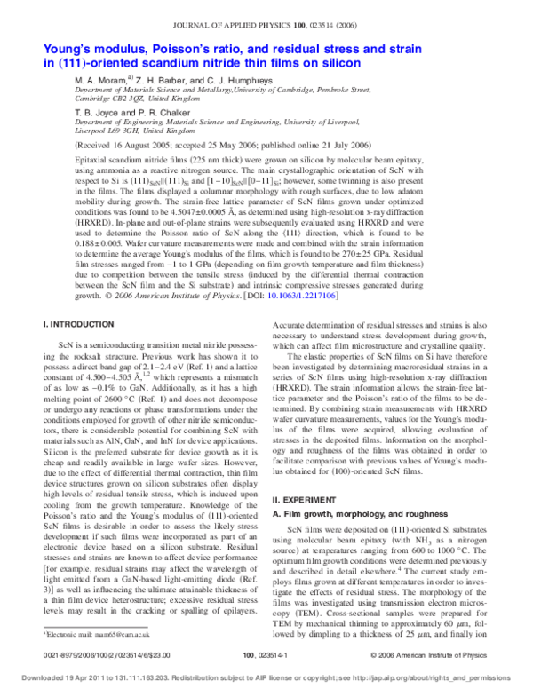 (PDF) Young’s modulus, Poisson’s ratio, and residual stress and strain ...