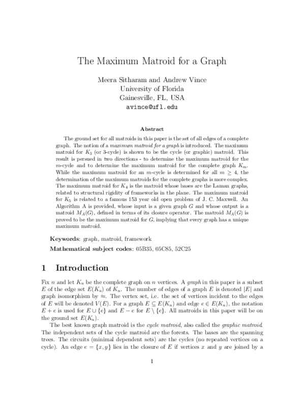 (PDF) The Maximum Matroid of a Graph