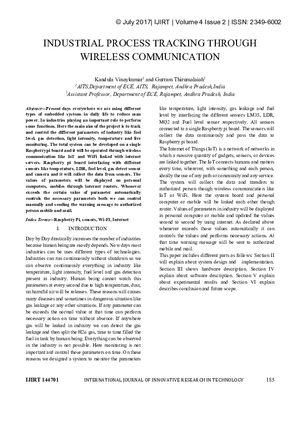 (PDF) Industrial Process Tracking Through Wireless Communication