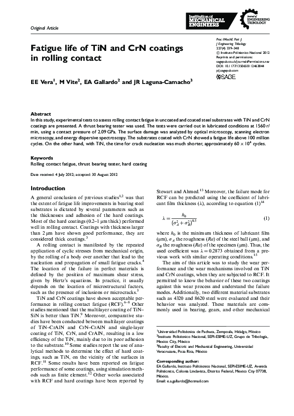 (PDF) Fatigue life of TiN and CrN coatings in rolling contact