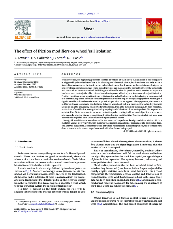 (PDF) The effect of friction modifiers on wheel/rail isolation ...