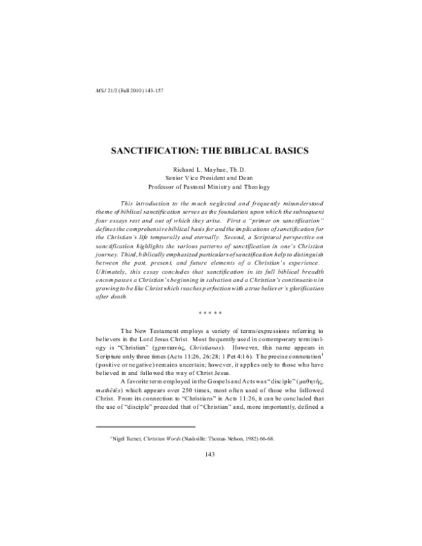 (PDF) Sanctification: The Biblical Basis