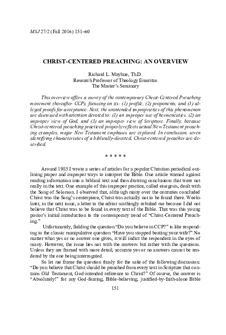 (PDF) Christ-Centered Preaching: An Overview